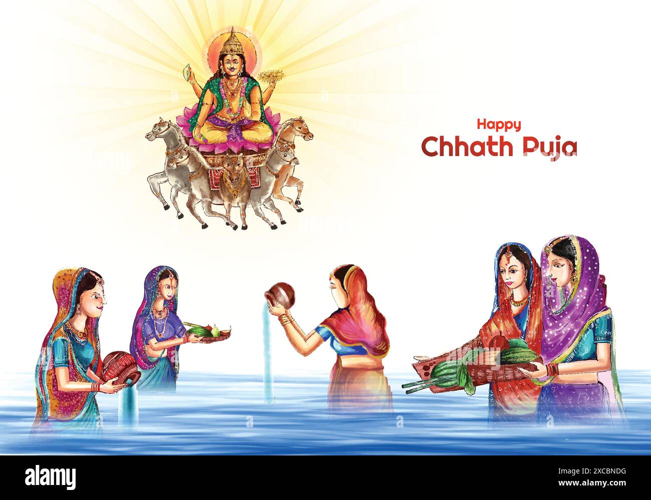 Happy chhath pooja on lady offering to sun god in traditional festival ...