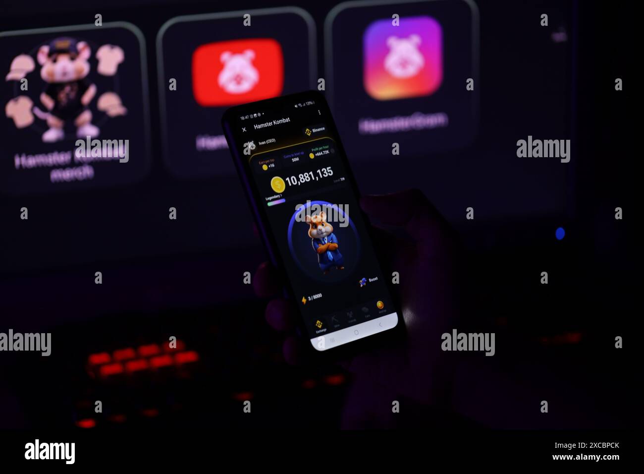 KYIV, UKRAINE - APRIL 20, 2024 Hamster Kombat telegram bot on ...