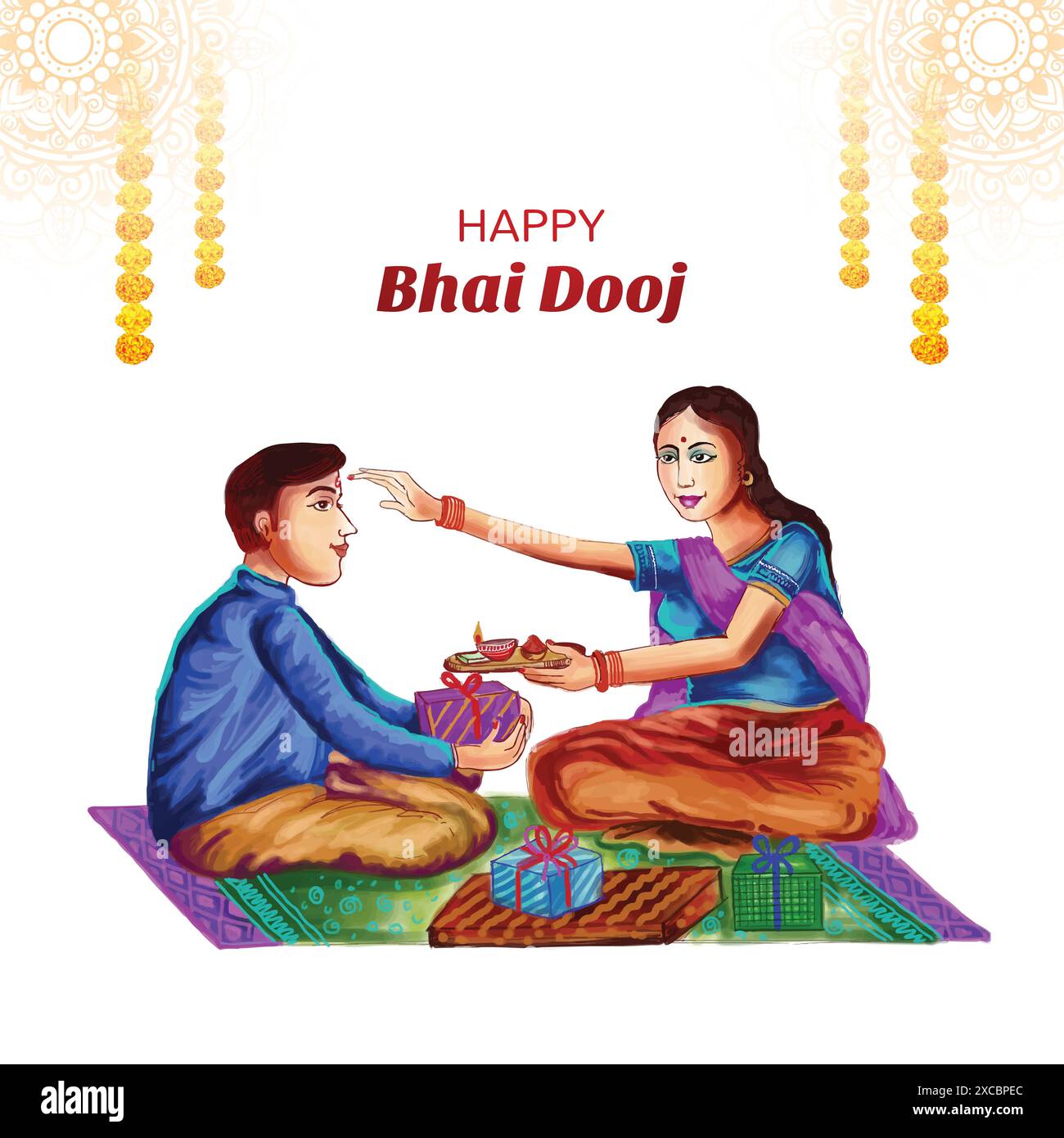Happy bhai dooj indian festival brother and sister card background ...