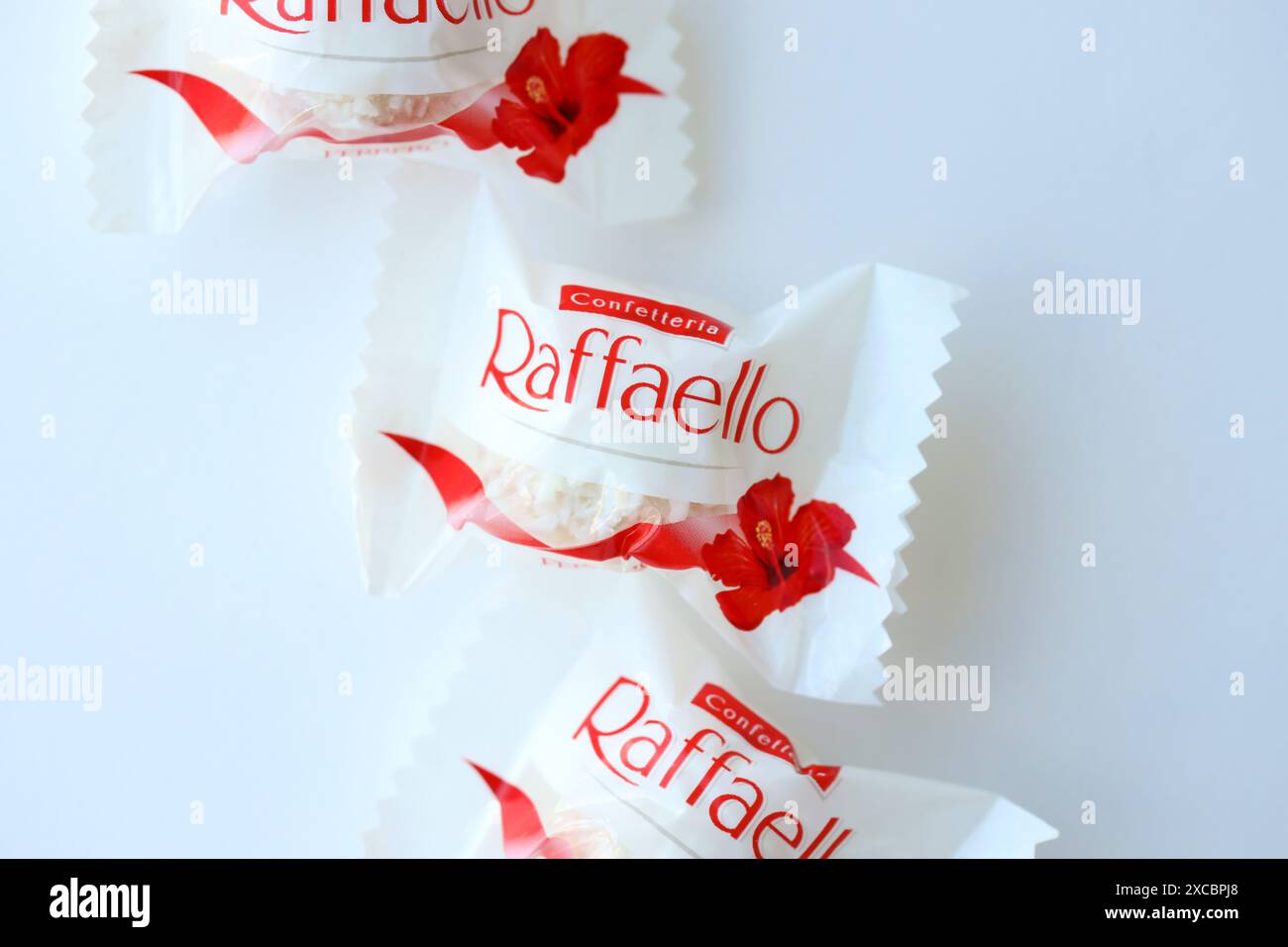 KYIV, UKRAINE - APRIL 20, 2024 Ferrero Raffaello premium sweets ...