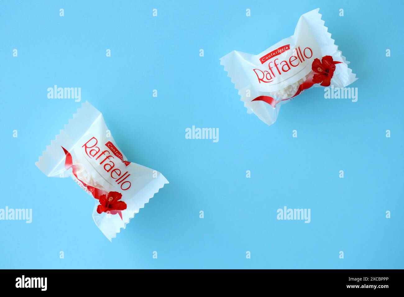 KYIV, UKRAINE - APRIL 20, 2024 Ferrero Raffaello premium sweets ...