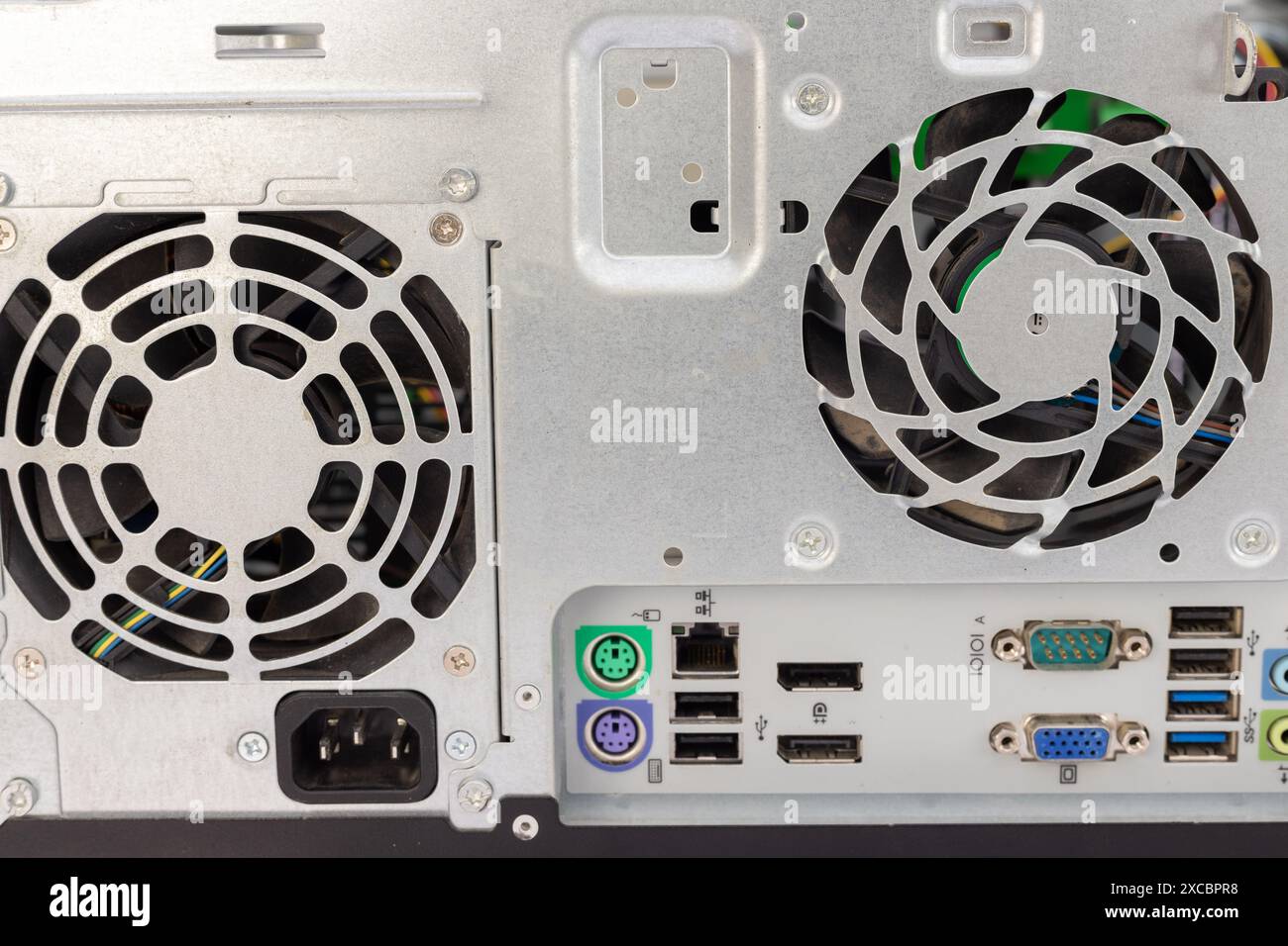 Rear View of a Desktop Computer Ports and Cooling Fans Stock Photo - Alamy