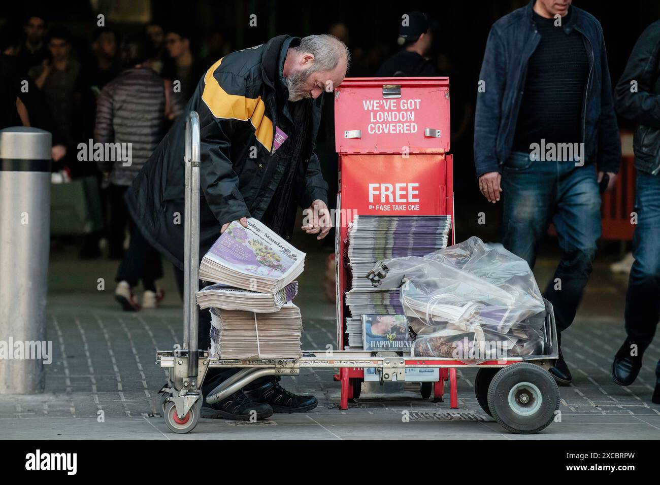 London Evening Standard newspaper distribution outside London bridge ...
