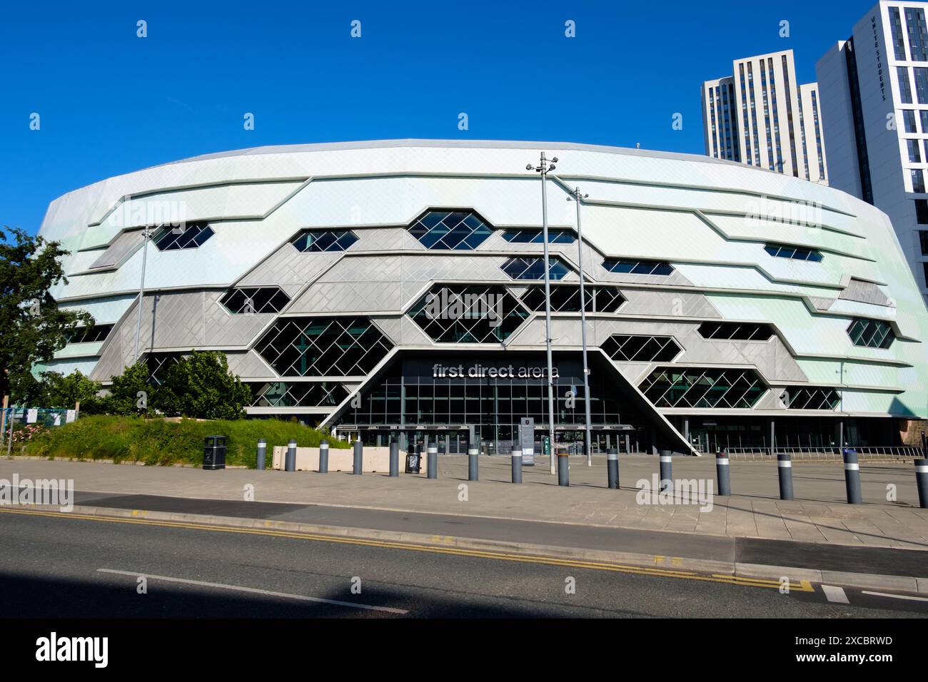 An exterior view of the Leeds First Direct Arena on a sunny day ...