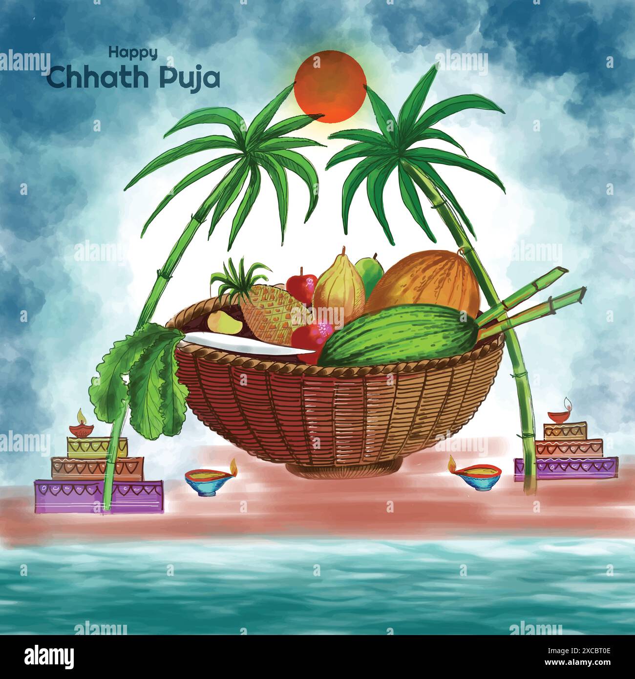 Traditional festival of happy chhath puja background Stock Vector Image ...