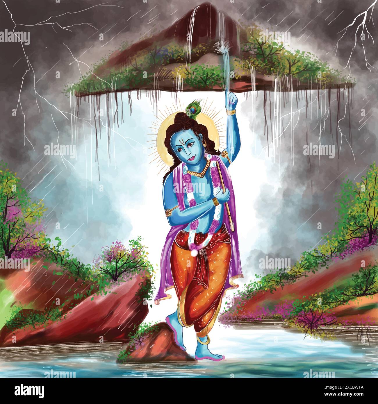 Indian religious festival happy govardhan puja celebration background ...