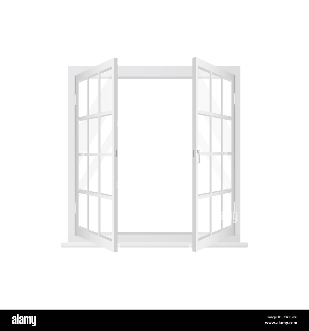 3D window with white frame and two open sashes for fresh air vector ...