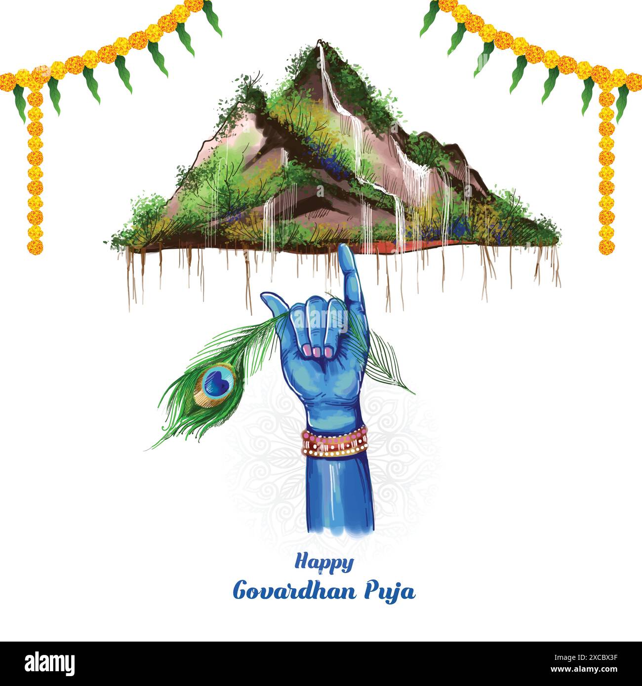 Govardhan puja hindu festival greeting card celebration on white ...