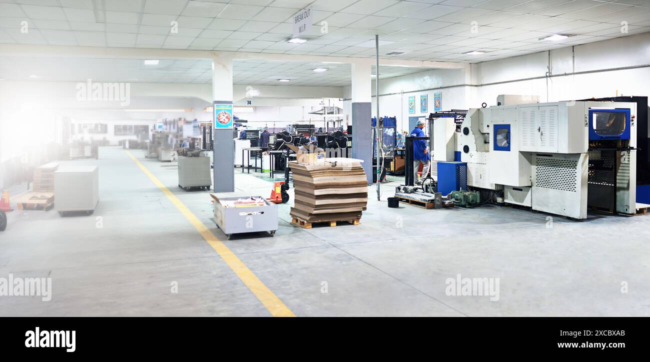 Printing, factory and manufacturing in warehouse at production facility ...