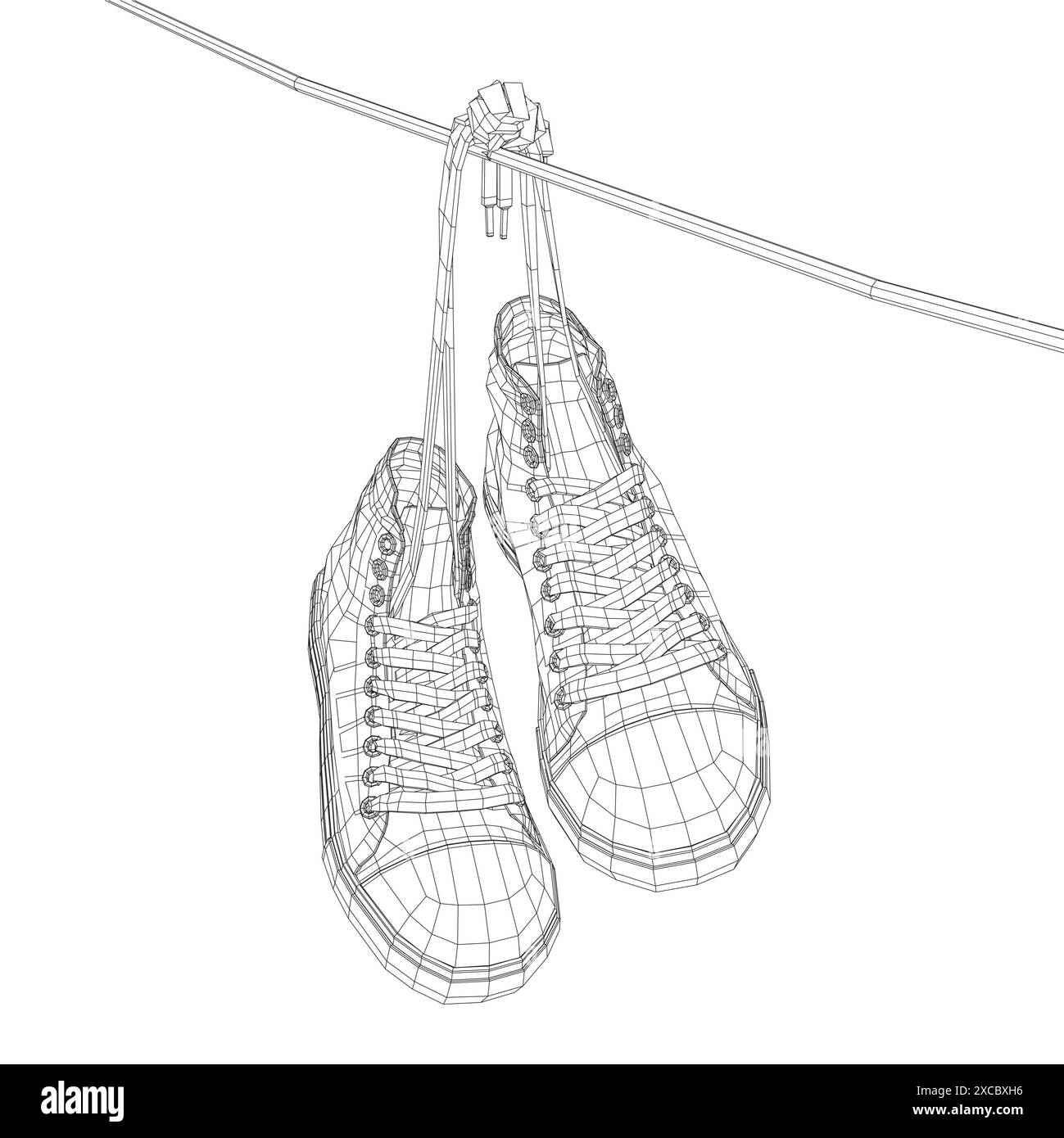Wireframe Sneakers hanging from a rope on the white background. Vector ...