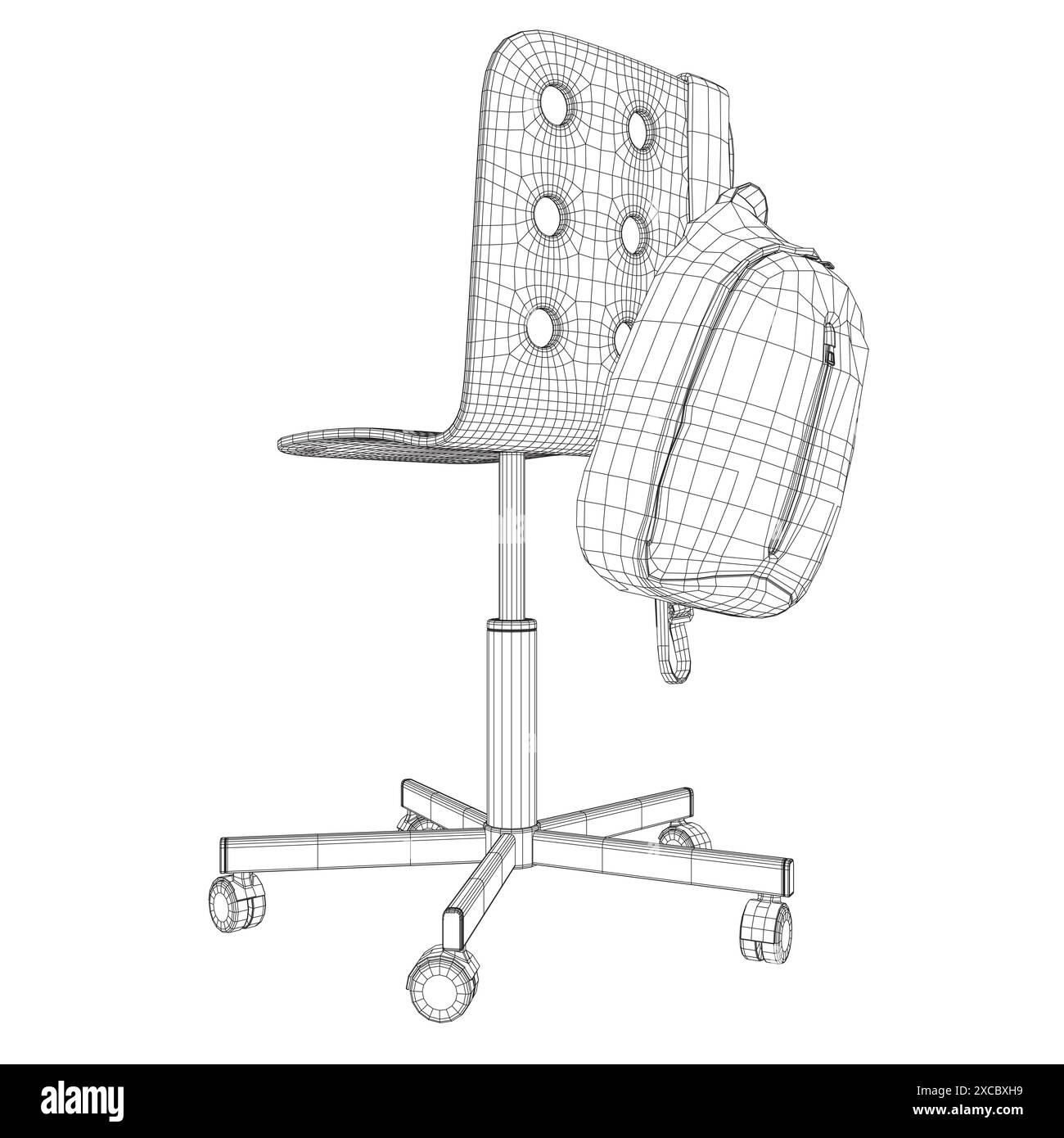 Wireframe of a backpack hanging on a chair made of black lines isolated ...