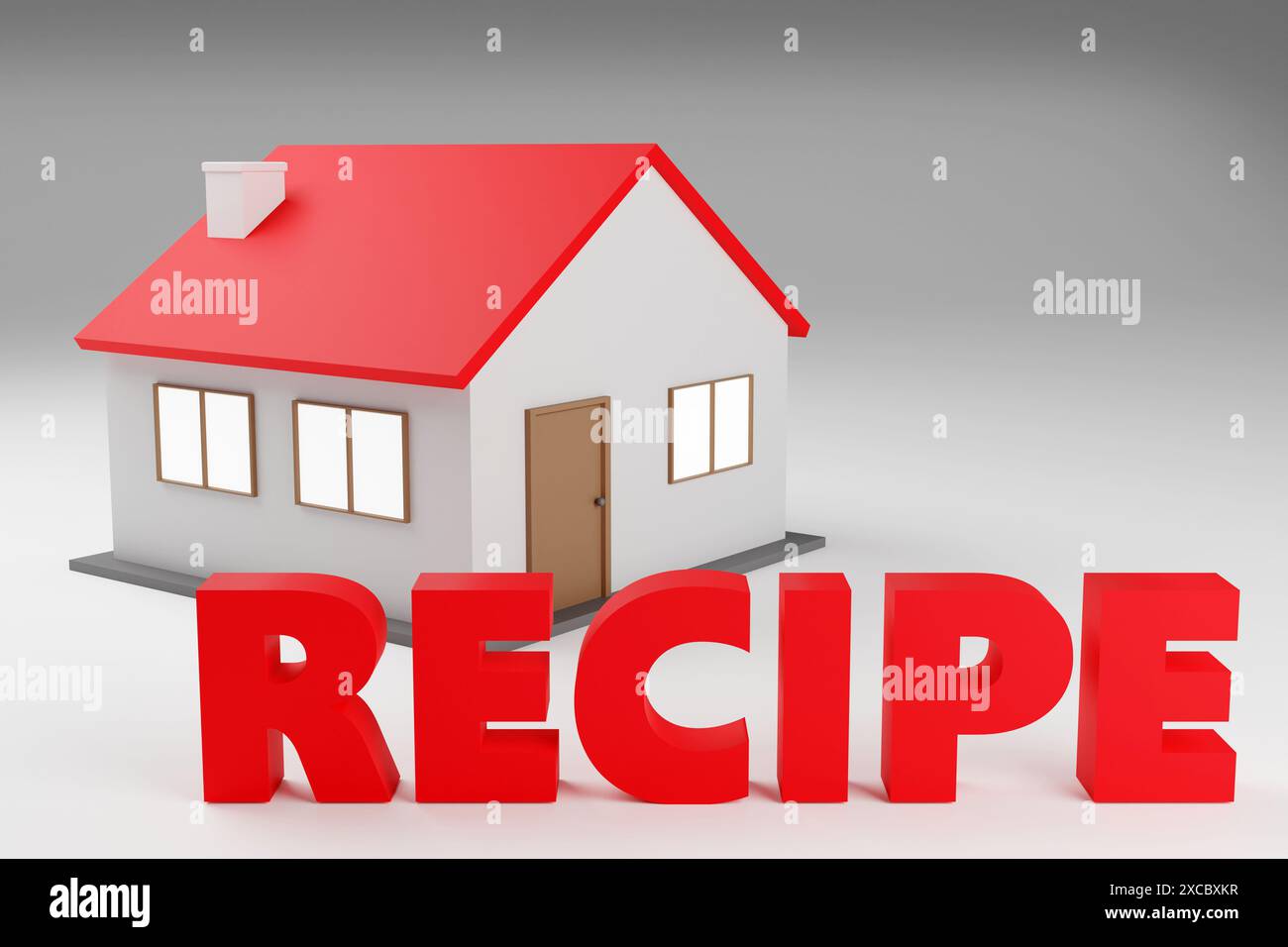 Red cubes sign Recipe, soft light, front view 3d rendered illustration ...