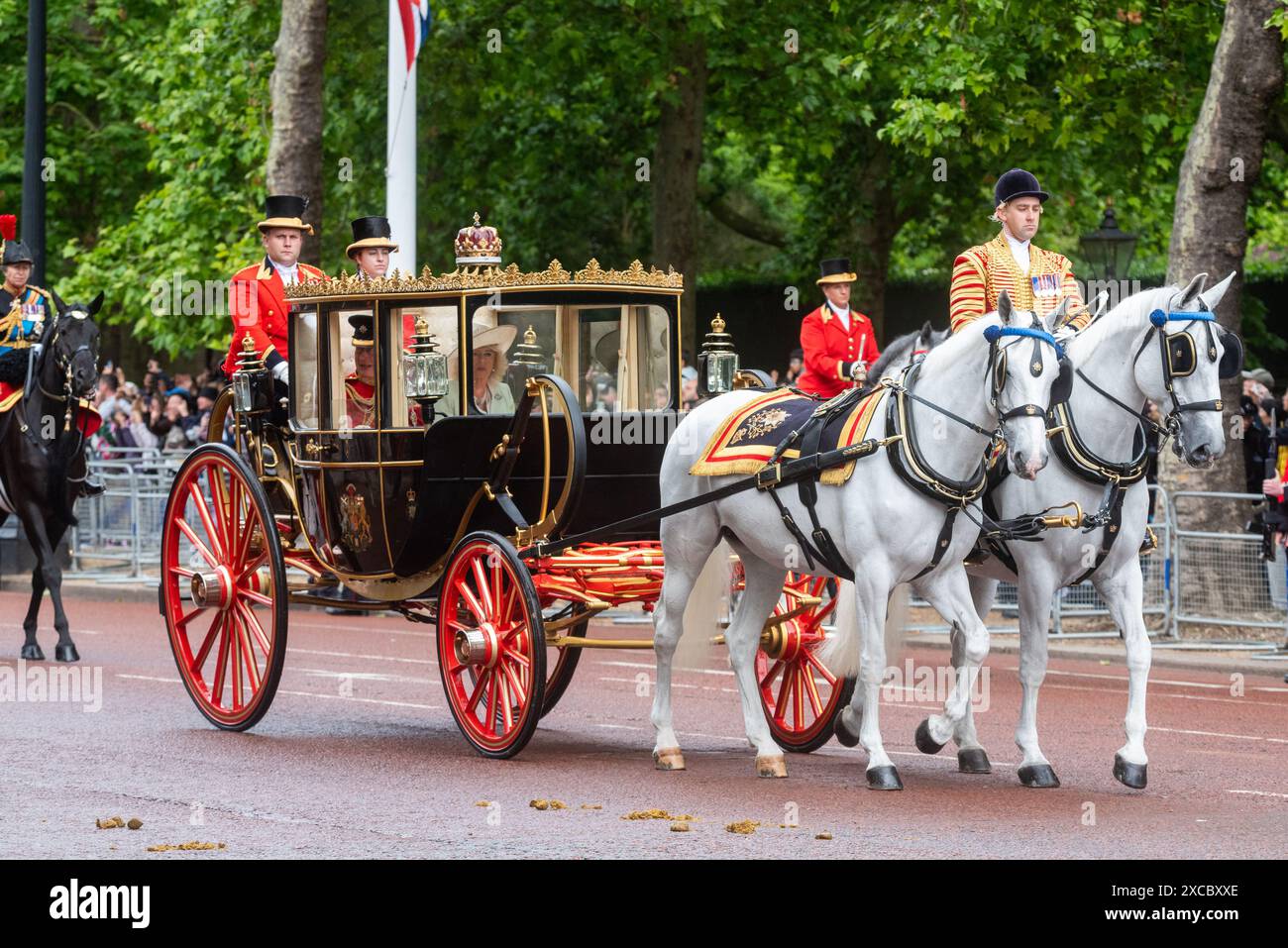 King Charles III with Queen Camilla in a horse-drawn Royal Coach at ...