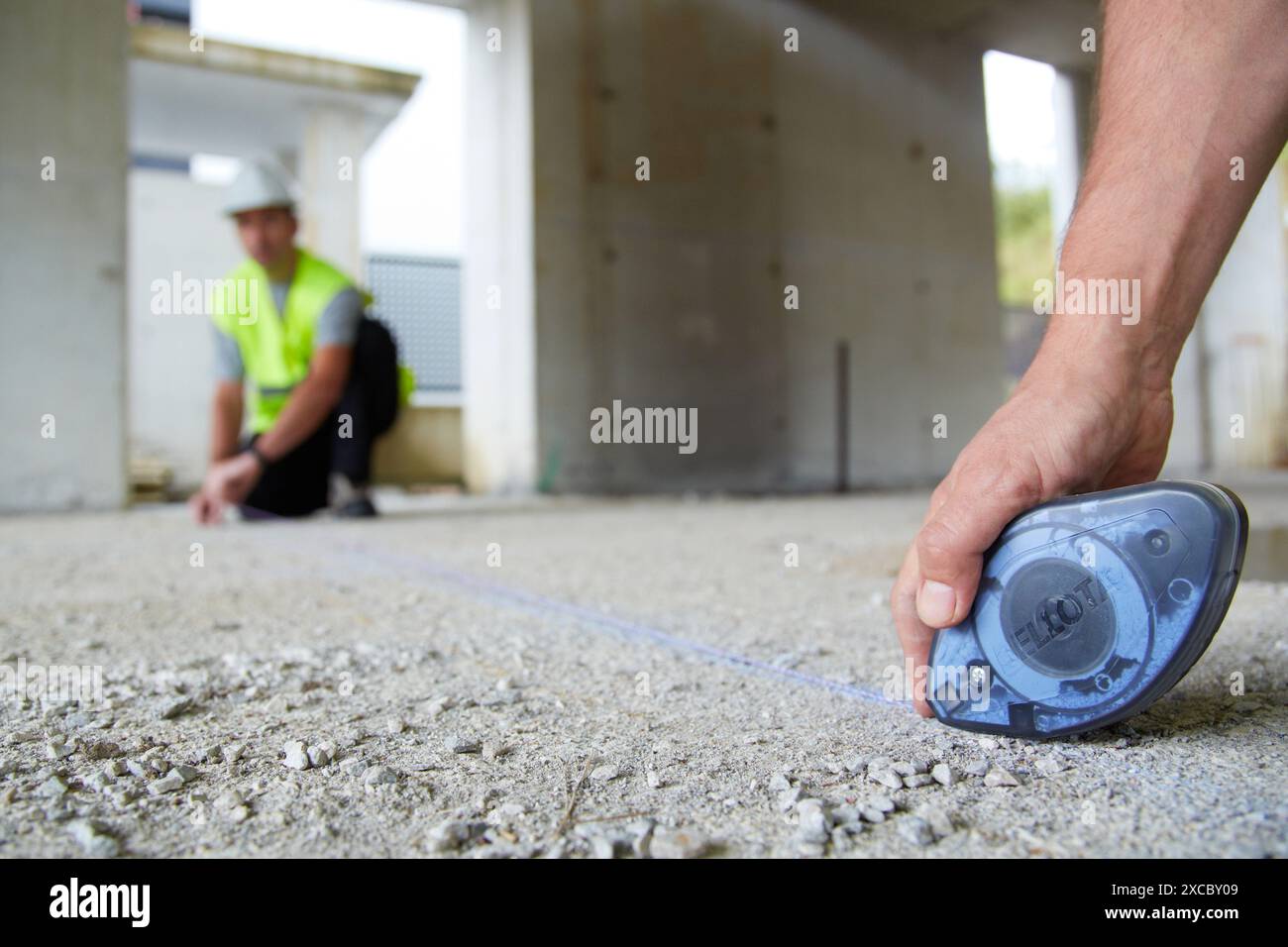 Workers with personal protective equipment, PPE, Marking guide lines ...