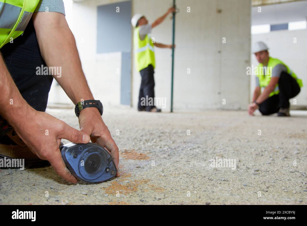 Workers with personal protective equipment, PPE, Marking guide lines ...