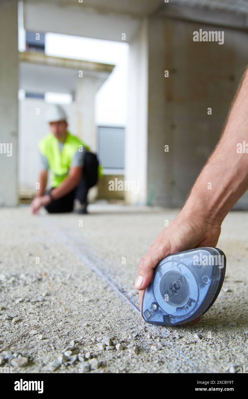 Workers with personal protective equipment, PPE, Marking guide lines ...