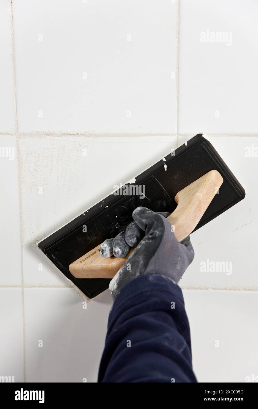 Laying Tiles Glue Mortar Using Grout Float New Homes Under Construction Construction Site
