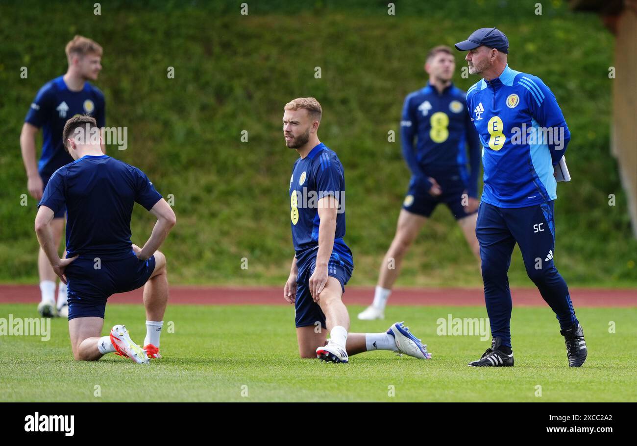 Scotland manager Steve Clarke with Ryan Porteous (centre) during a ...