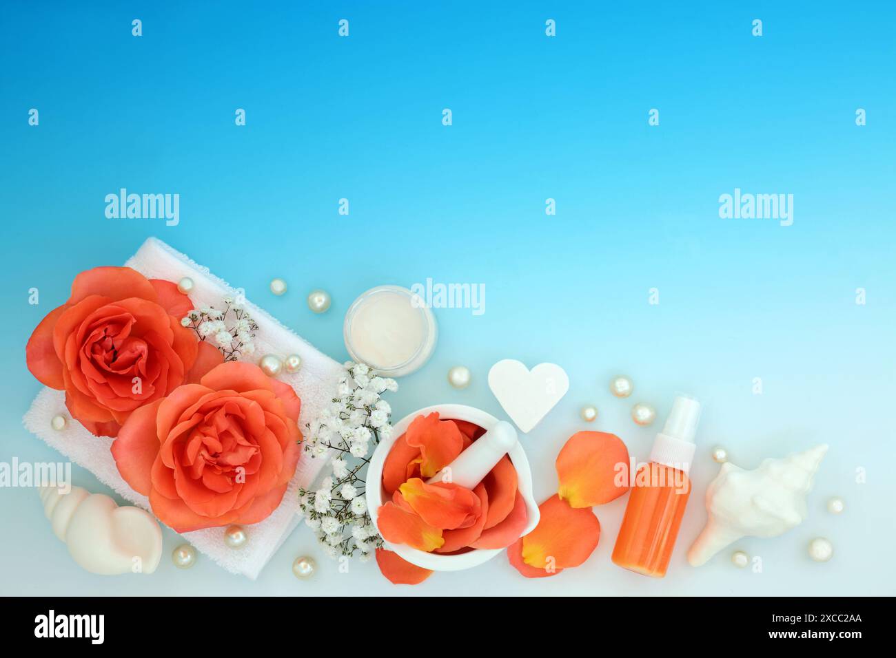 Rose flower skincare preparation for beautiful skin concept. Anti aging ...