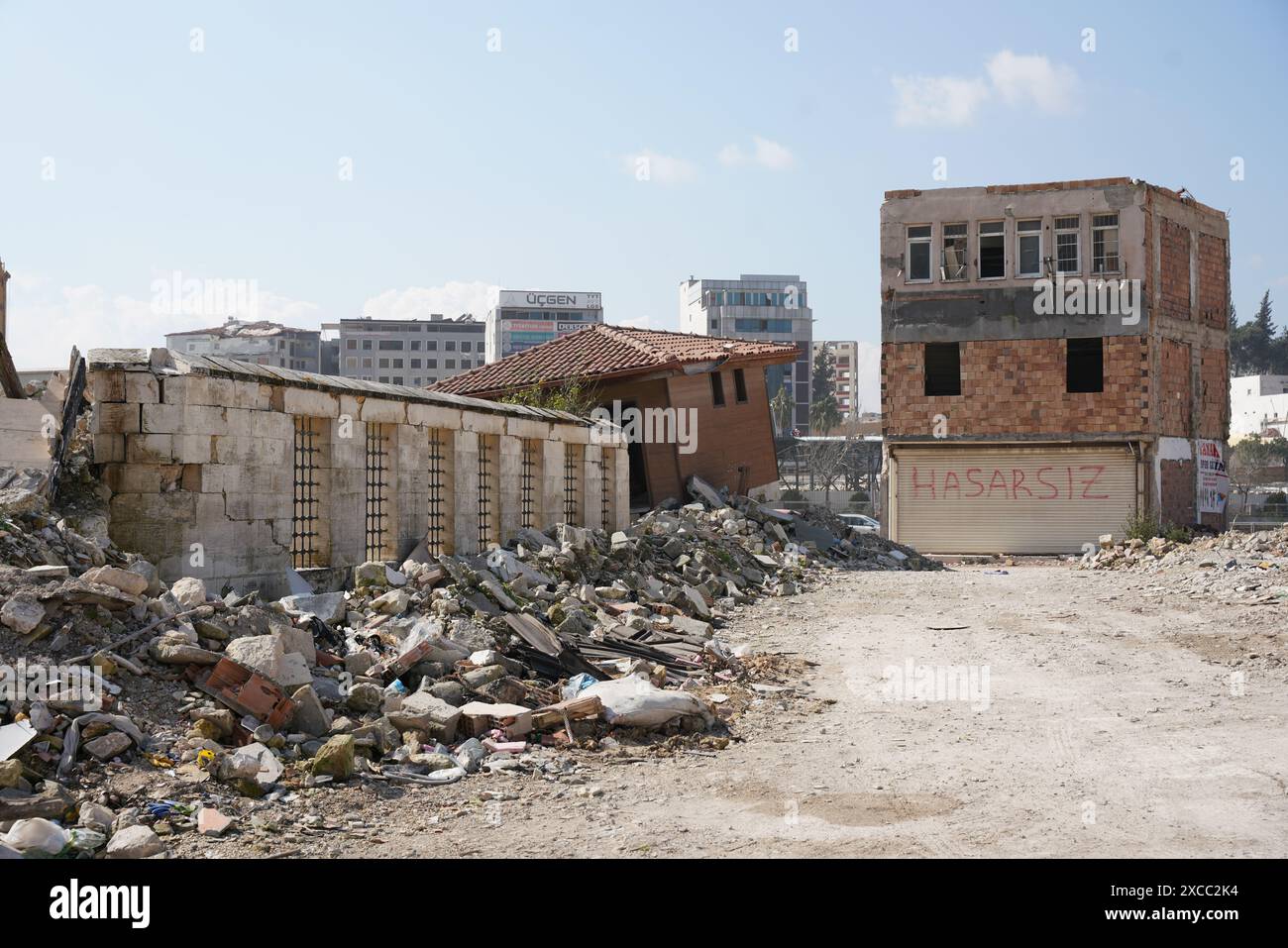 HATAY, TURKIYE - FEBRUARY 26, 2024: Damaged buildings in Hatay City after 6 February 2023 ...