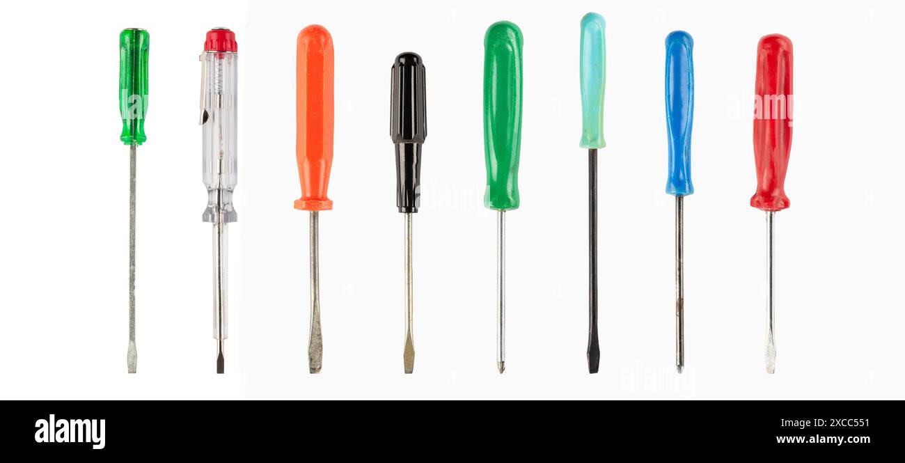 Set of multi-colored screwdrivers flat head isolated on white ...
