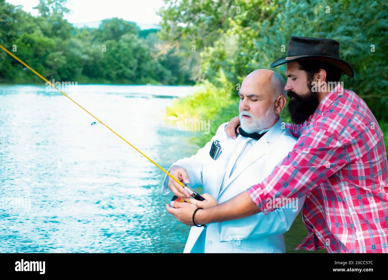 Fishing in river. Fishing became a popular recreational activity. Still ...