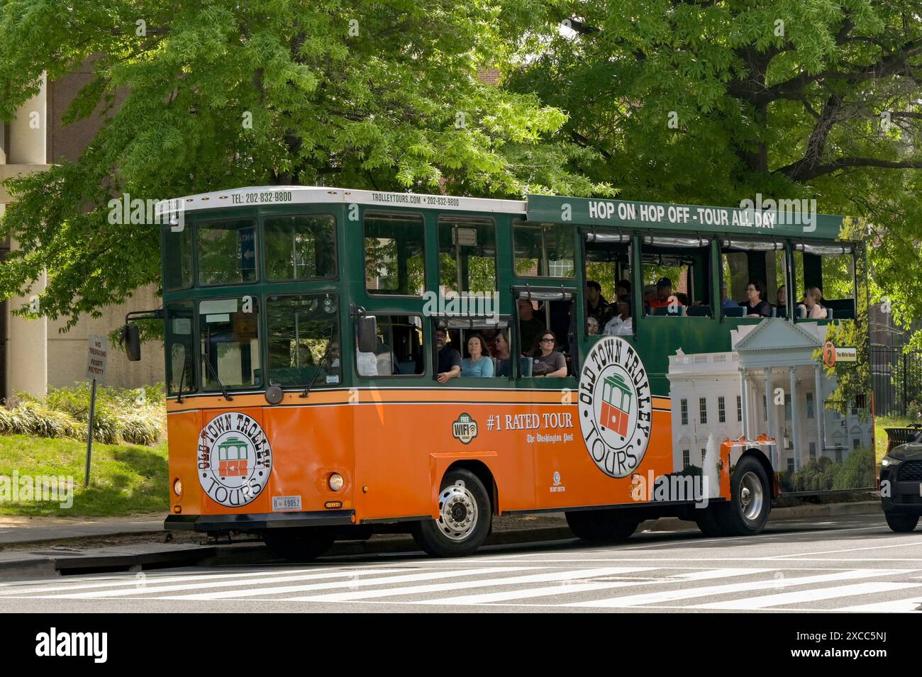 Washington DC, USA - 30 April 2024: Old town trolley hop on hop off tourist sightseeing bus ...