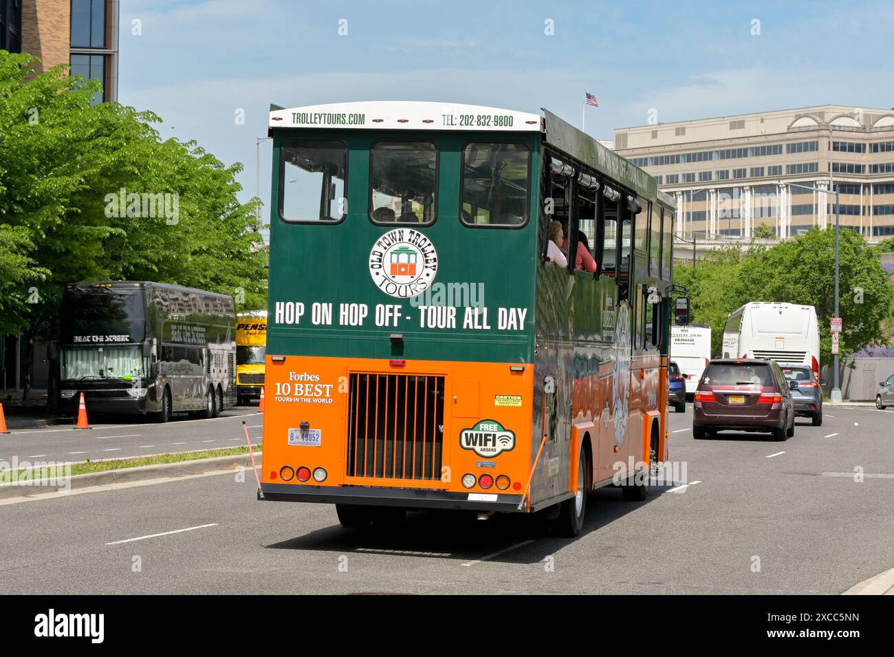 Washington DC, USA - 30 April 2024: Old town trolley hop on hop off tourist sightseeing bus ...