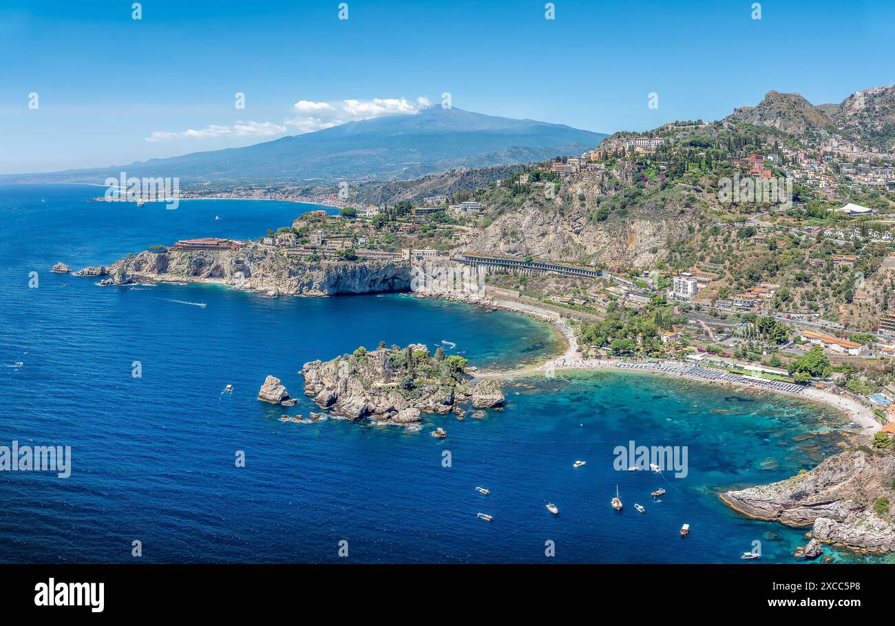 Landscape with beauty of Isola Bella in Taormina, Sicily, with its ...