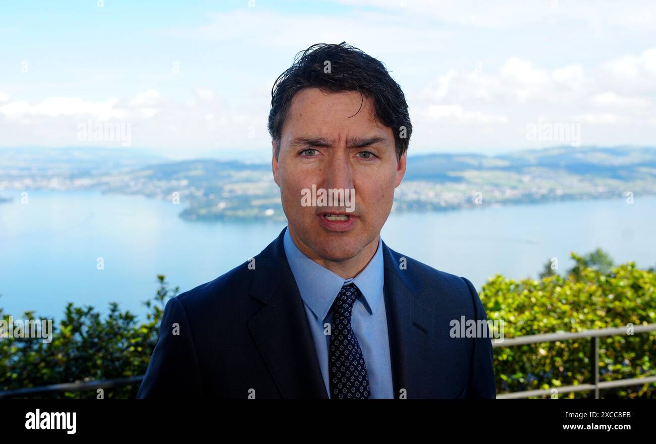 Obburgen, Switzerland. 16th June, 2024. Prime Minister Justin Trudeau ...