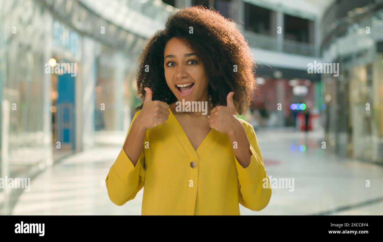 African American woman show thumb up approval yes agreement ok good ...