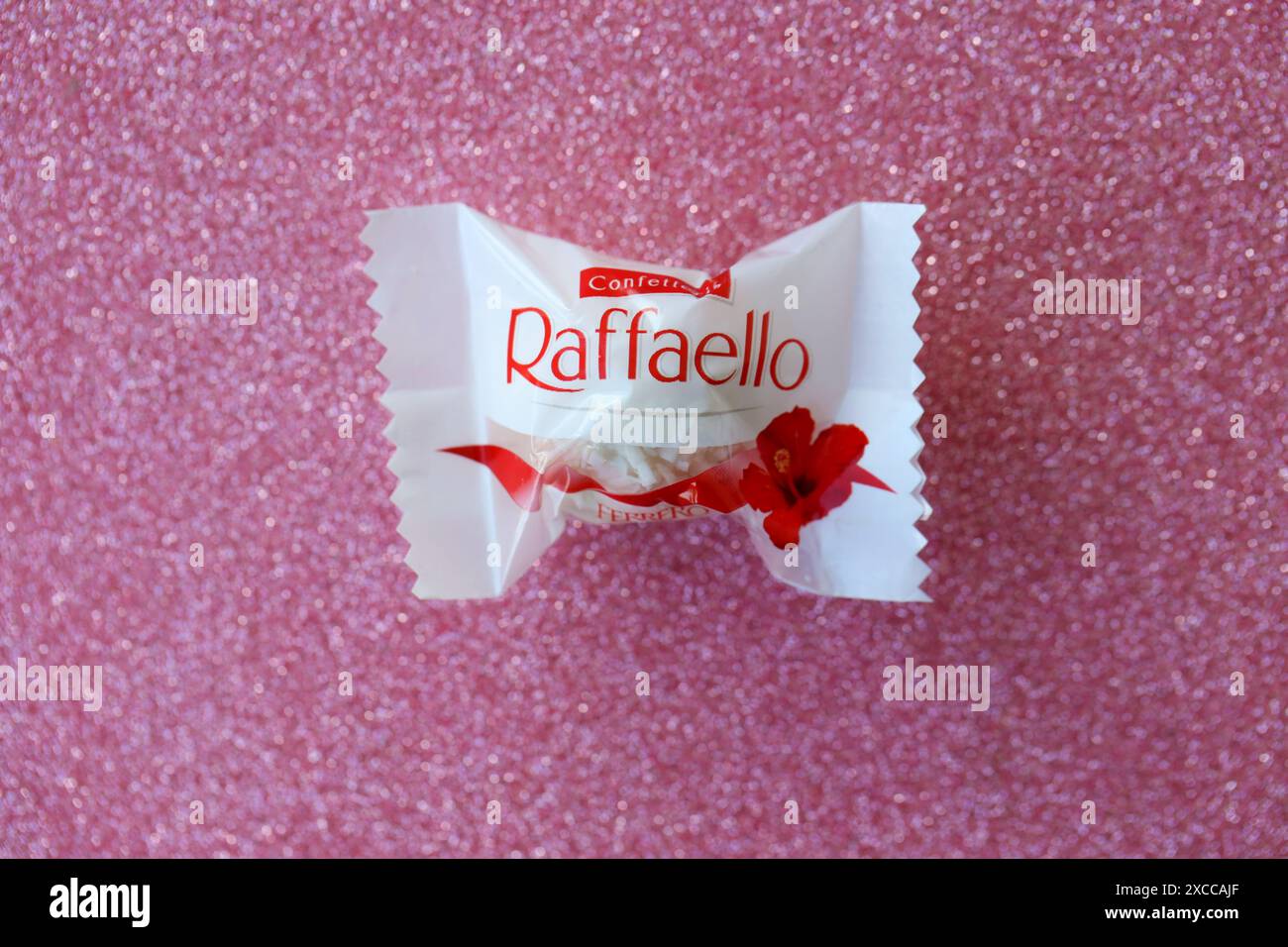 KYIV, UKRAINE - APRIL 20, 2024 Ferrero Raffaello premium sweets ...