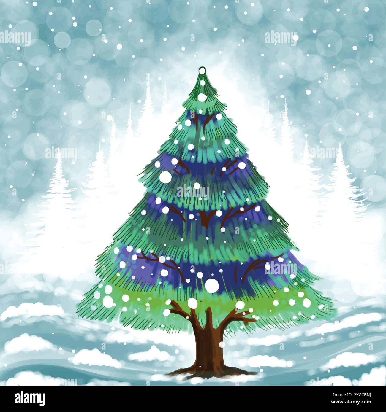 Beautiful christmas tree in winter card background Stock Vector Image ...