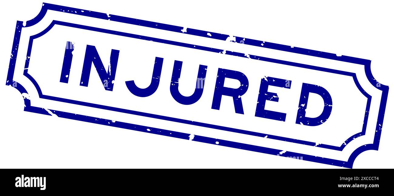 Grunge blue injured word rubber seal stamp on white background Stock ...