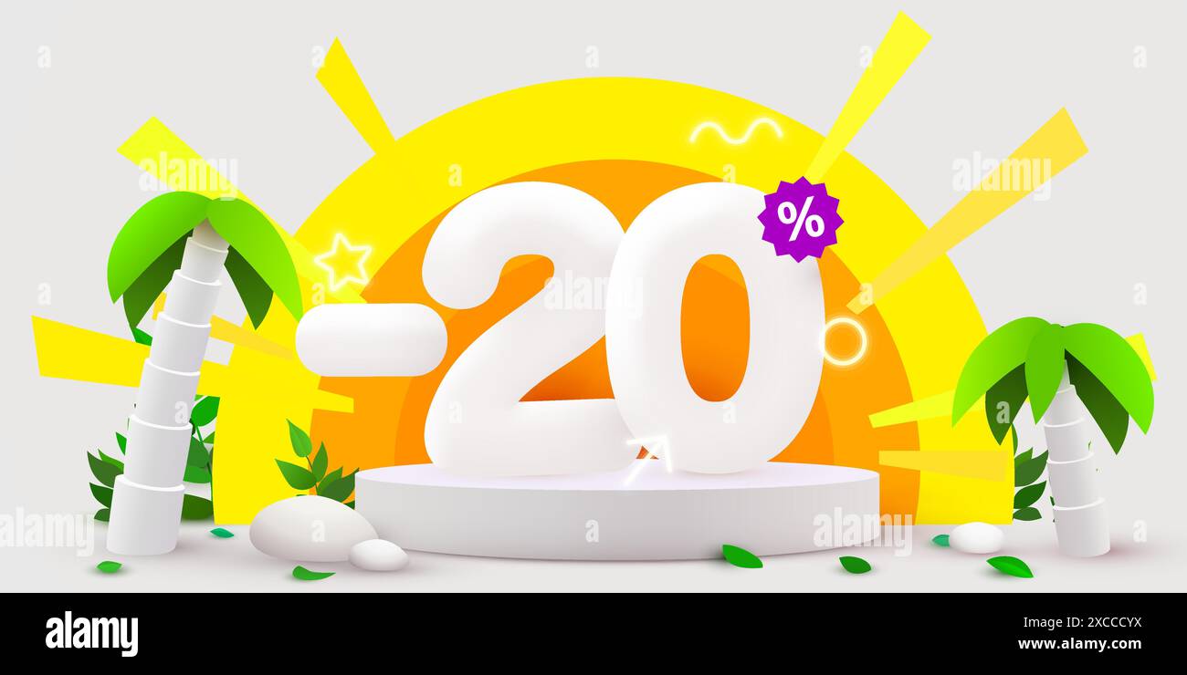20 percent Off. Discount summer composition. Product presentation, mock ...