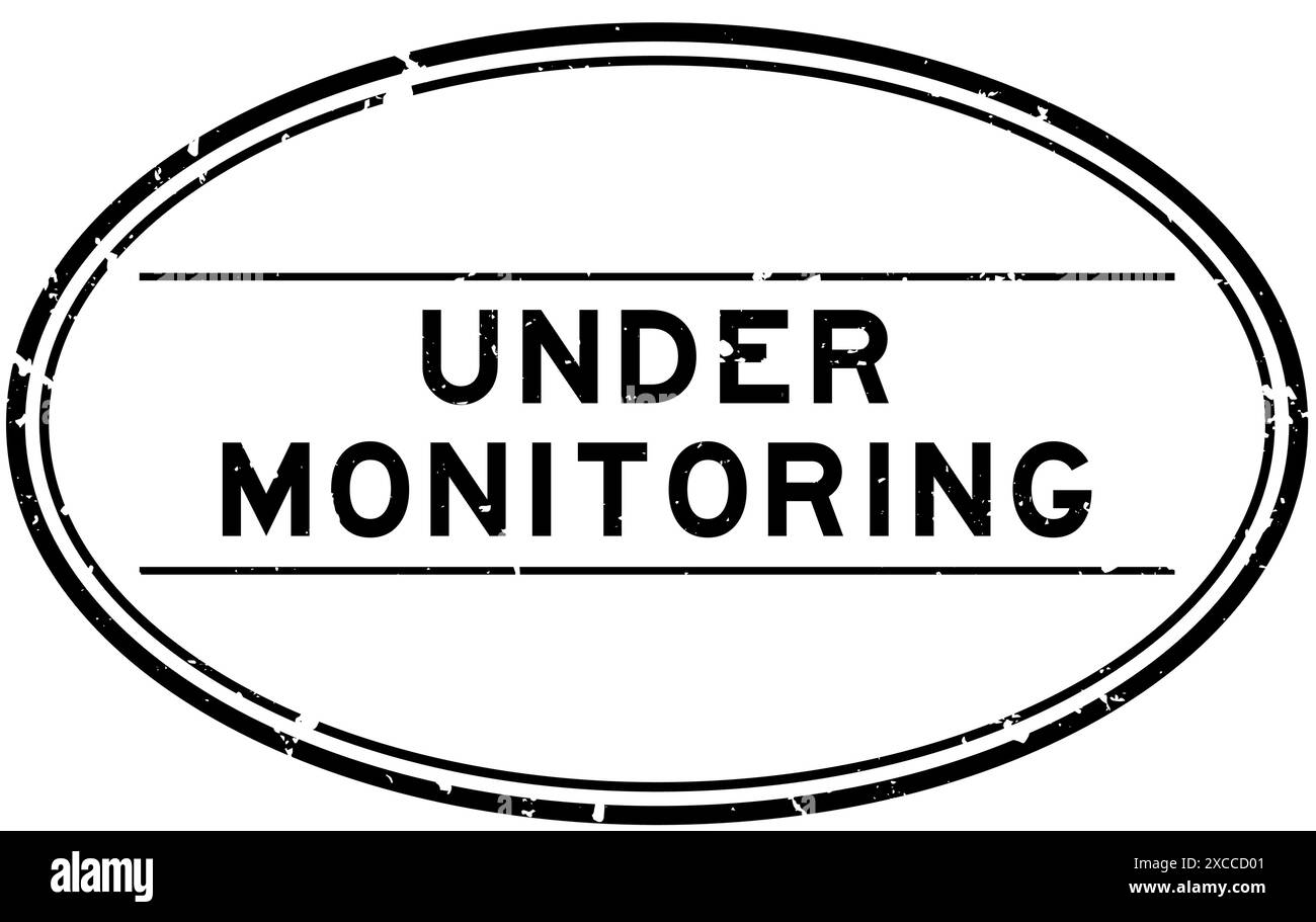 Grunge black under monitoring word oval rubber seal stamp on white ...