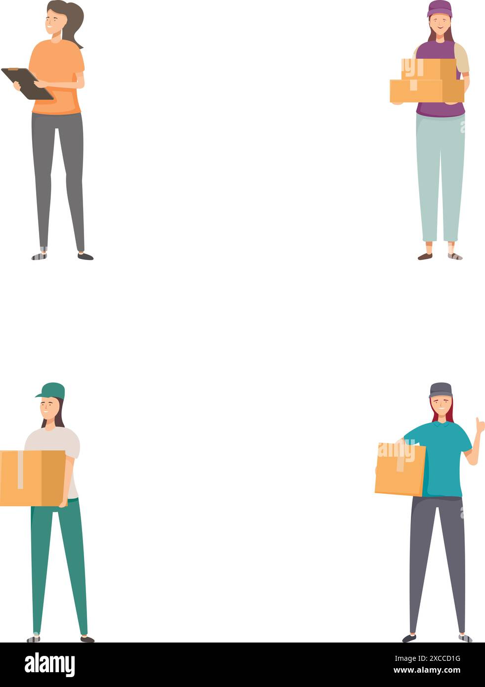 Collection of four diverse delivery people each holding a package Stock ...
