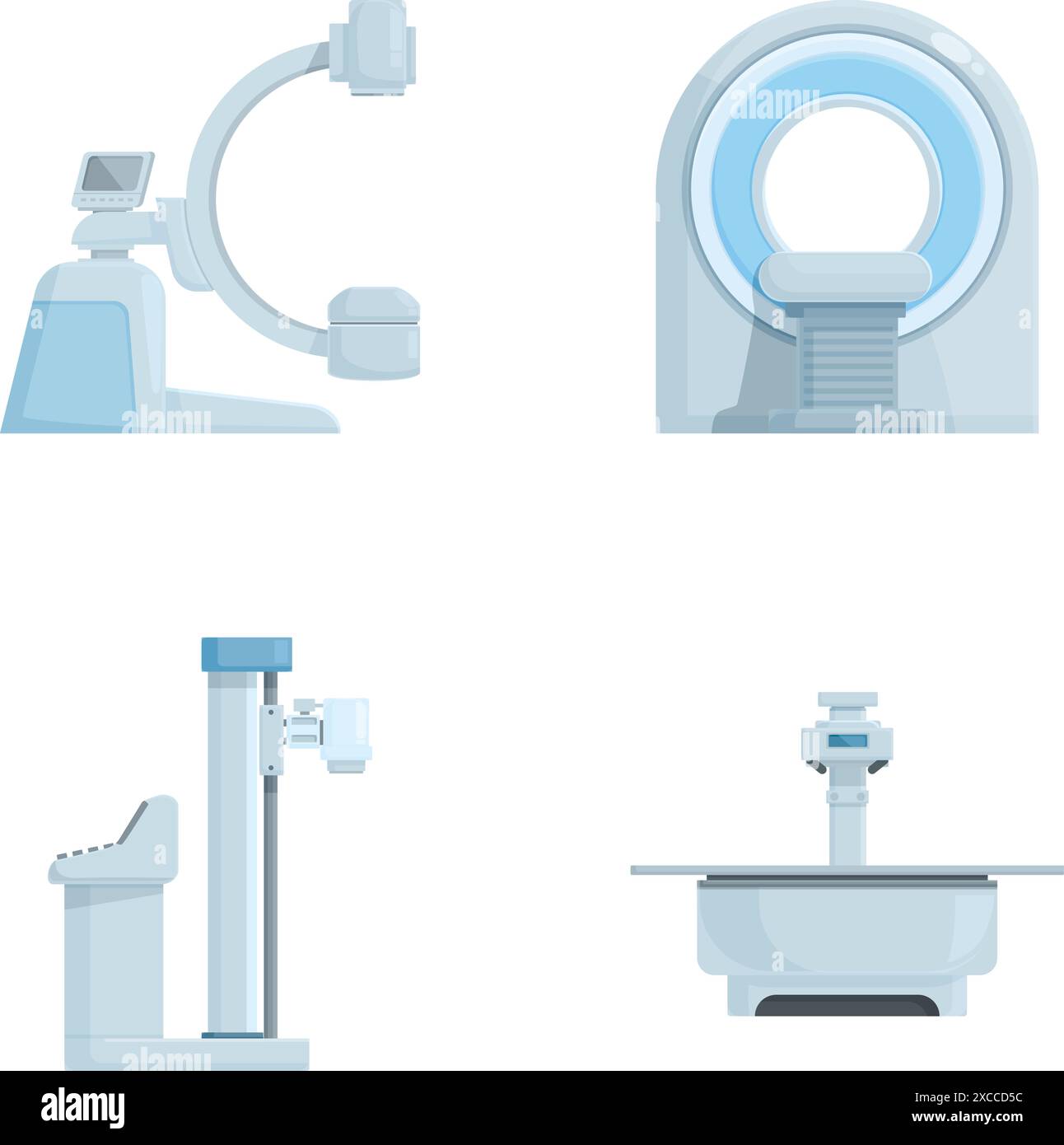 Collection of four medical diagnostic machine icons including mri and ...