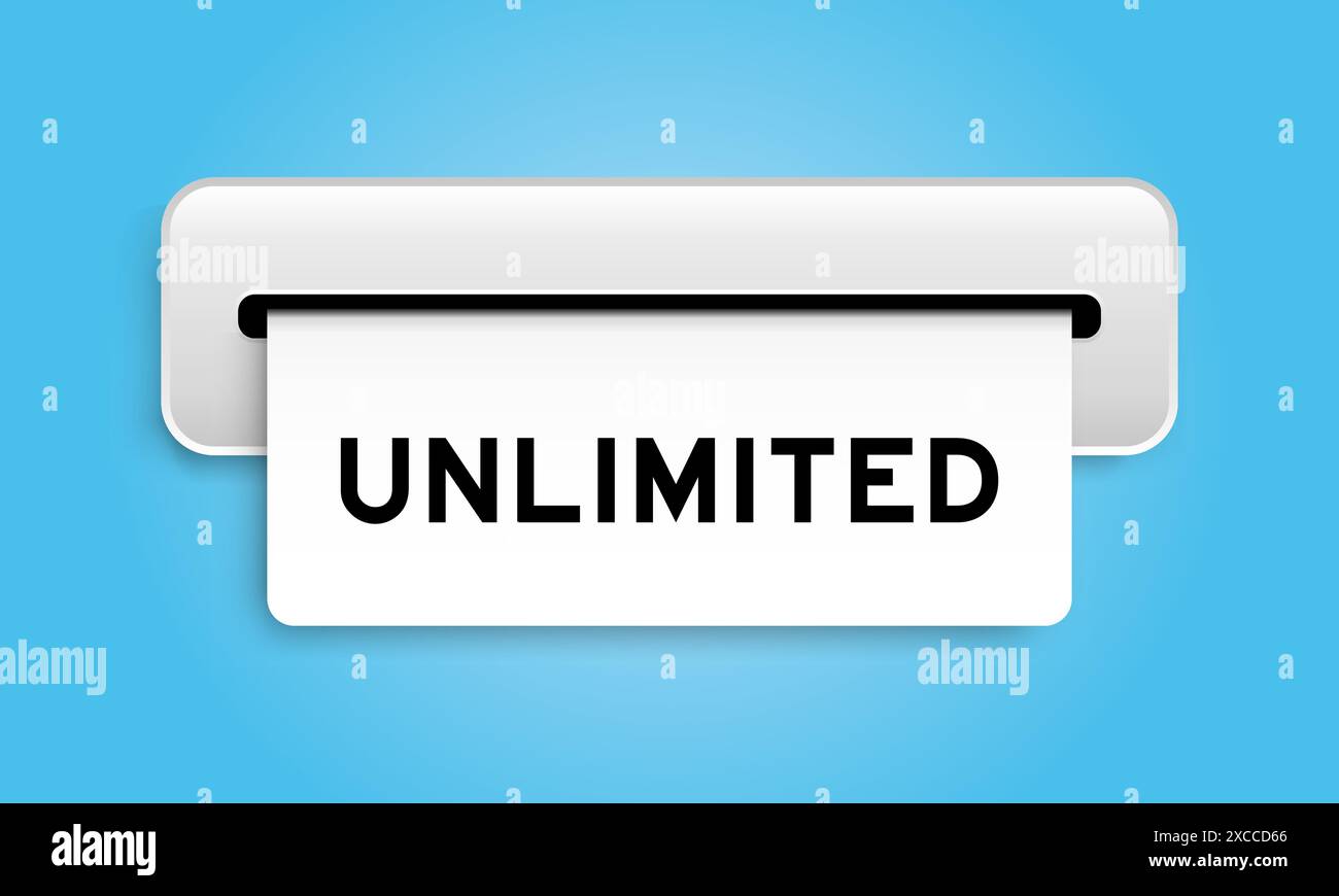 White coupon banner with word unlimited from machine on blue color ...