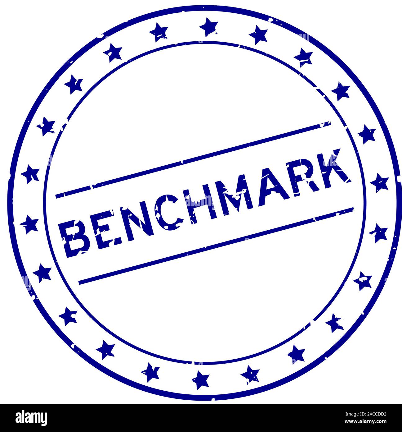 Grunge blue benchmark word round rubber seal stamp on white background ...