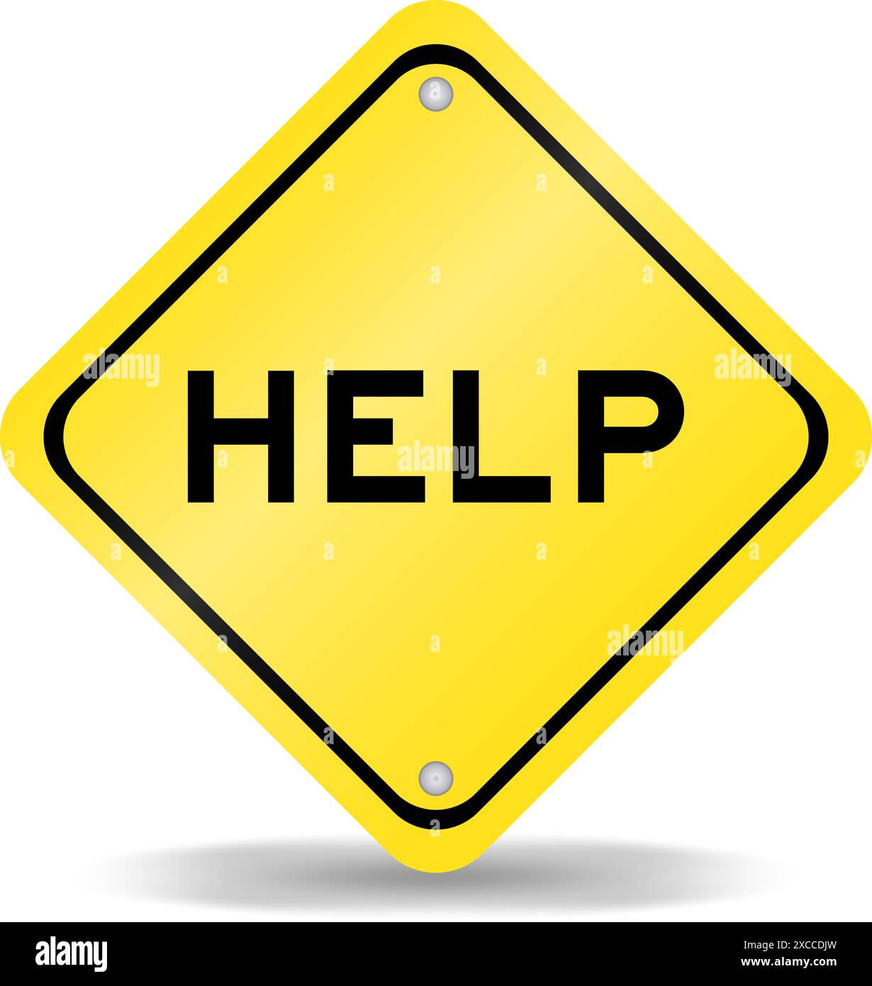 Yellow color transportation sign with word help on white background ...