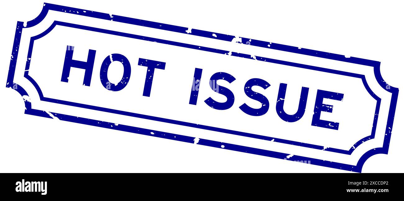 Grunge blue hot issue word rubber seal stamp on white background Stock ...