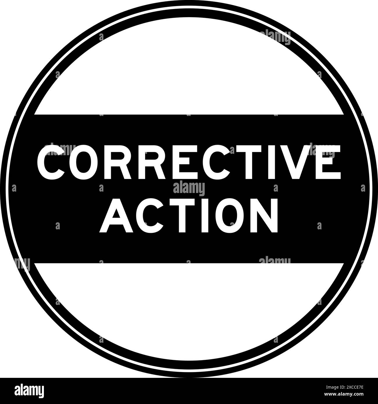 Black color round seal sticker in word corrective action on white ...