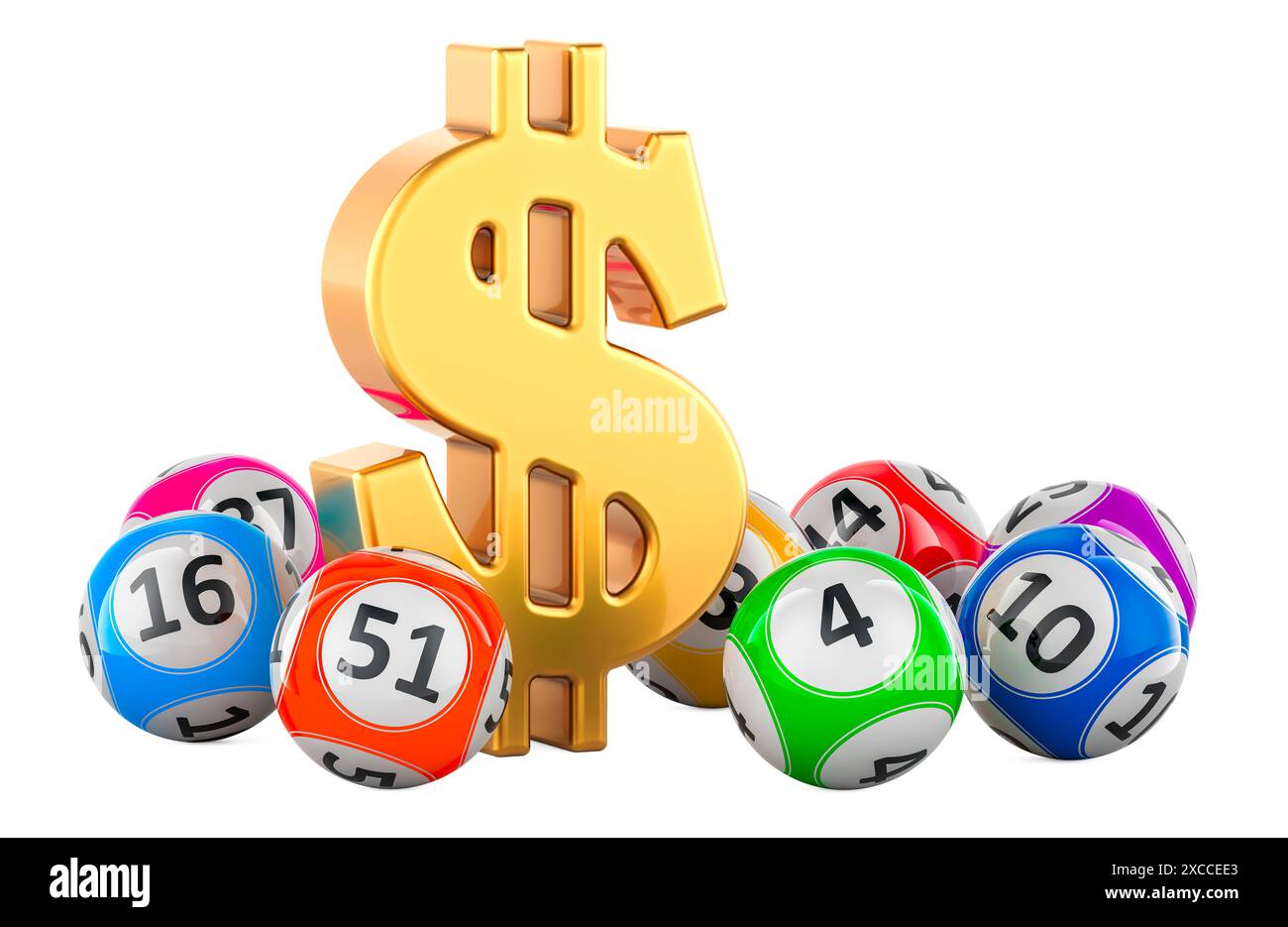 Lottery balls with golden dollar sign, 3D rendering isolated on white ...