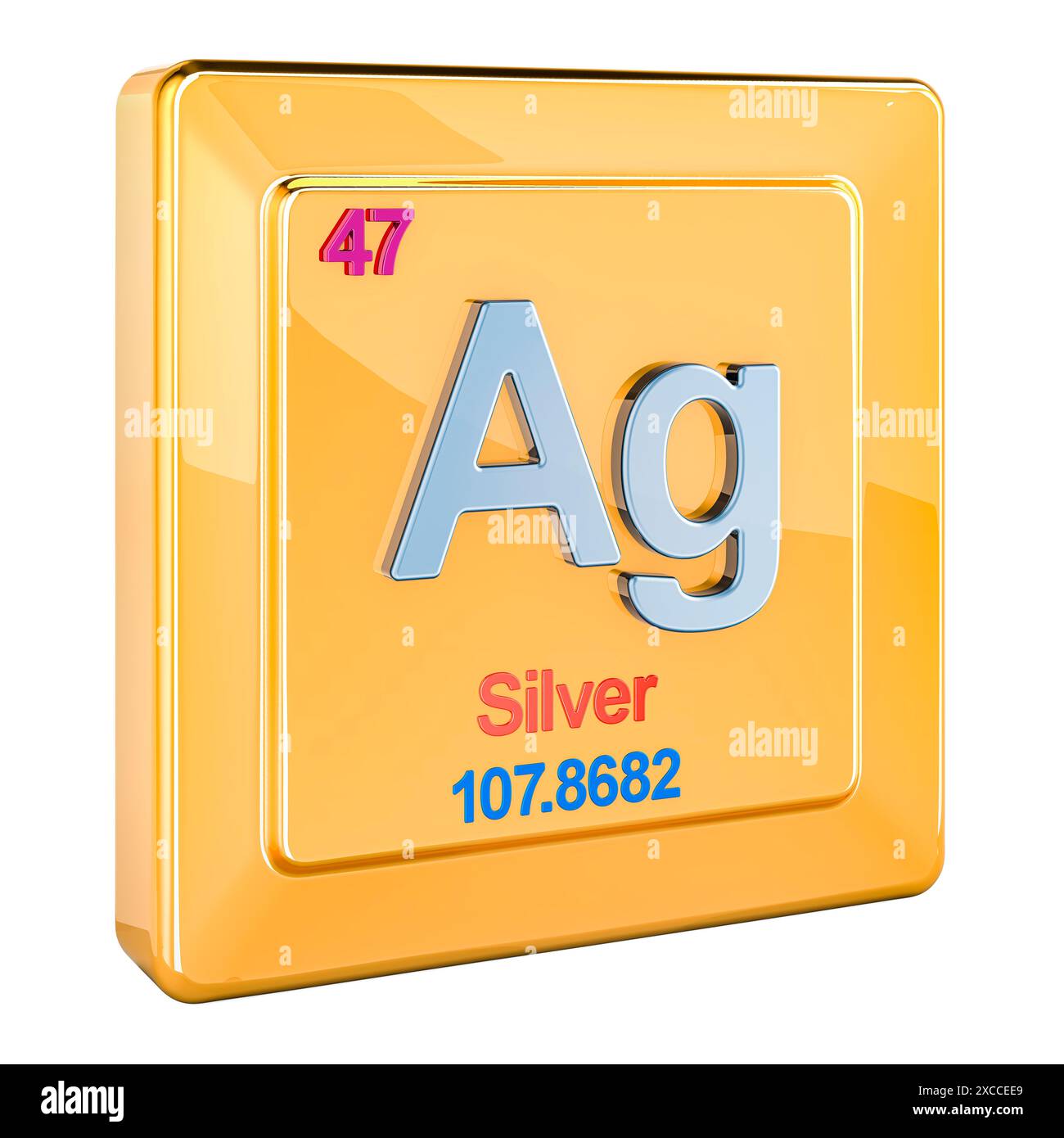 Silver Ag, chemical element sign with number 47 in periodic table. 3D ...