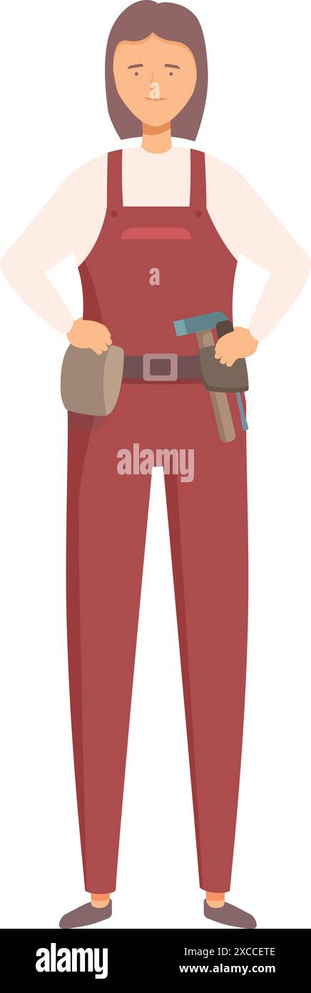 Female construction worker standing proudly, equipped with tools on her ...