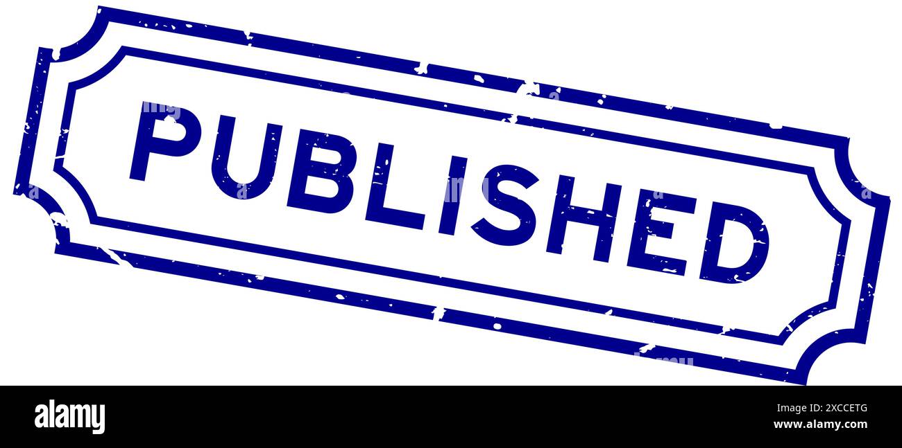 Grunge blue published word rubber seal stamp on white background Stock ...