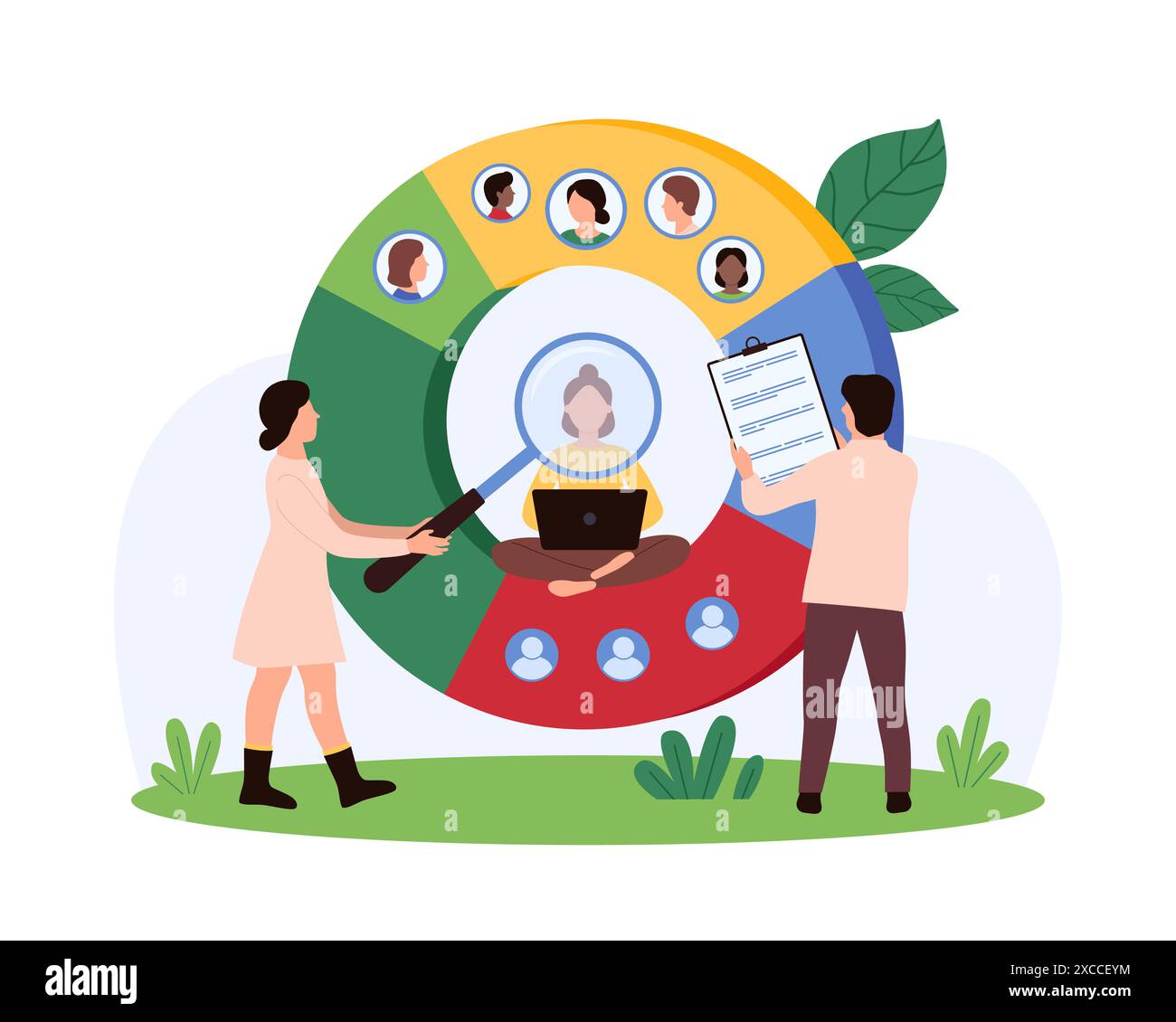 Market segment and focus group of audience analysis. Tiny people ...