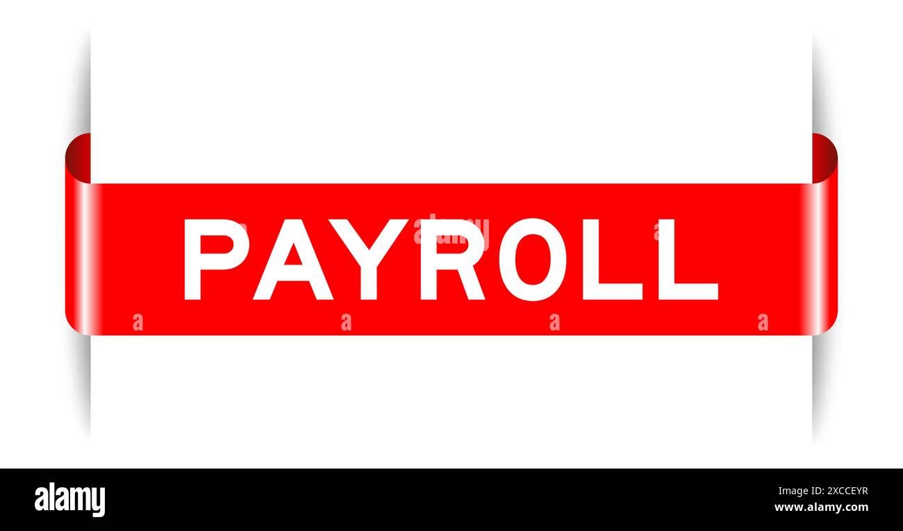 Red color inserted label banner with word payroll on white background ...