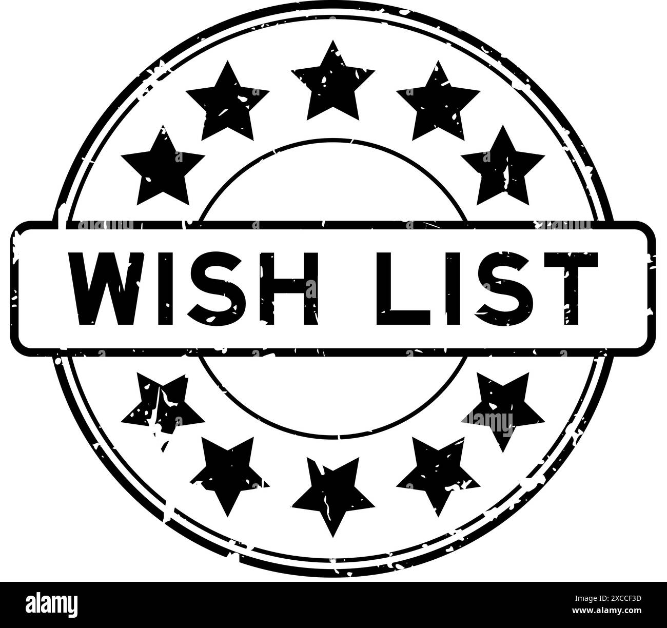 Grunge black wish list word with star icon round rubber seal stamp on ...
